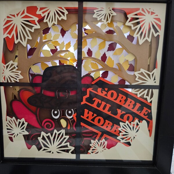 Thanksgiving Shadow Box SVG/ Peeking Turkey 3D Layer SVG/ Gobble Til ...