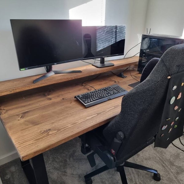 Rustic Computer Desk and Monitor Shelf With INDUSTRIAL LEGS Rustic Desk ...