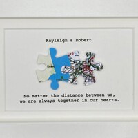 Framed TWO Map Jigsaw Puzzle Piece Paper Art. Long Distance Family or ...