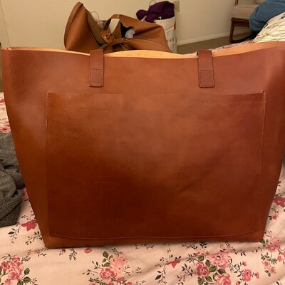 Leather Tote Bag With Large Outside Pocket. 4 Colors Available. Cap Sa ...