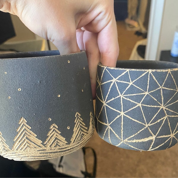 Carved Triangles- Handmade Ceramic Succulent Pots Clay Pottery Planters ...