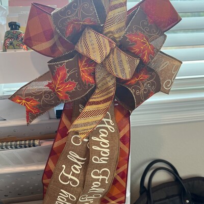 Fall Bow, Happy Fall Yall Bow, Pumpkin Bow, Leaf Bow, Orange Bow, Fall ...