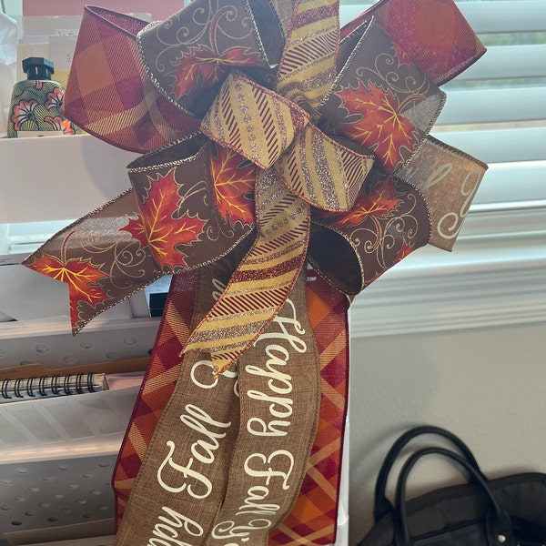Fall Bow, Happy Fall Y’all Bow, Pumpkin Bow, Leaf Bow, Orange Bow, Fall ...