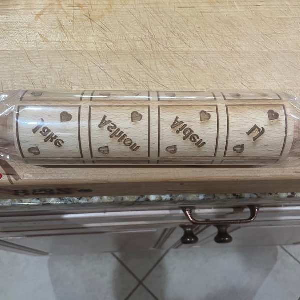 Personalized Rolling Pin With NAMES and Symbol. up to 16 Names/ Words ...