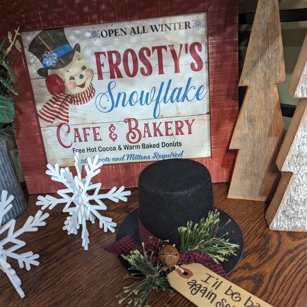 Frosty's Snowflake Cafe & Bakery, Winter, Snowman, Handcrafted Plaque ...