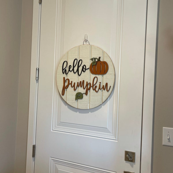 Hello Pumpkin Door Sign, Front Door Decor, Fall Door Hanger, Hello Fall ...