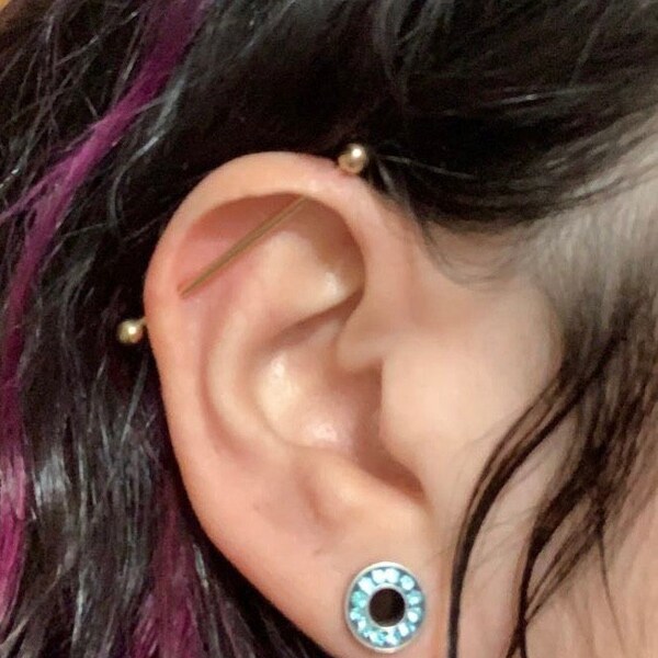 14k Solid Gold Industrial Barbell..14g..32mm,35mm.or 38mm.nickel Free..3.5mm Balls - Etsy