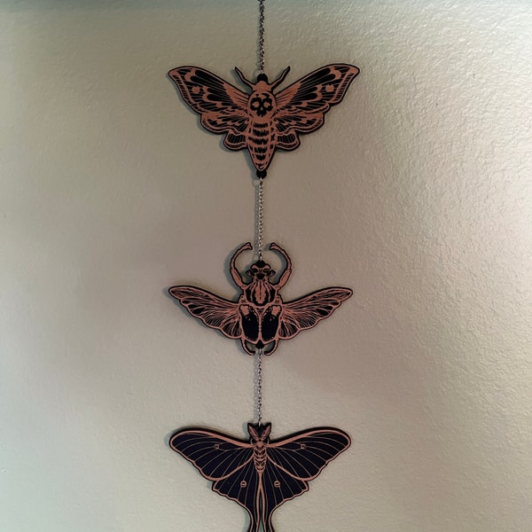 Insect Garland Wood Wall Hanging Decor | Hawkmoth | Luna Moth | Winged ...