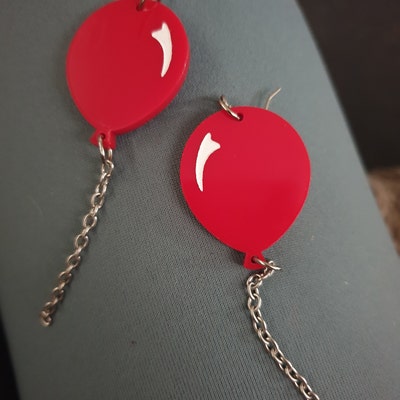 Red Circus Balloon Lever Back Dangle Earrings, Clown Fair Creepy Art ...