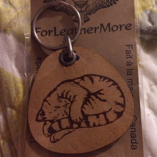 Sleepy Tabby Cat - Cat Genuine Leather Keychain - Etsy