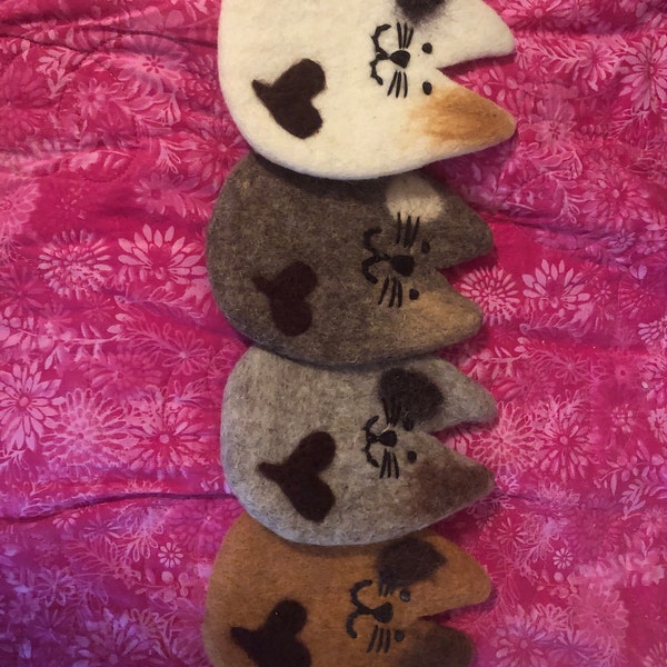 Absorbent Handmade Cat Coasters-set of Four-4-wool Felt-gifts for Cat ...