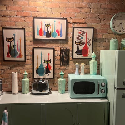 Rat Pack Decor, Mid Century Modern Cat Art, Cat Poster, Black Cat Art ...