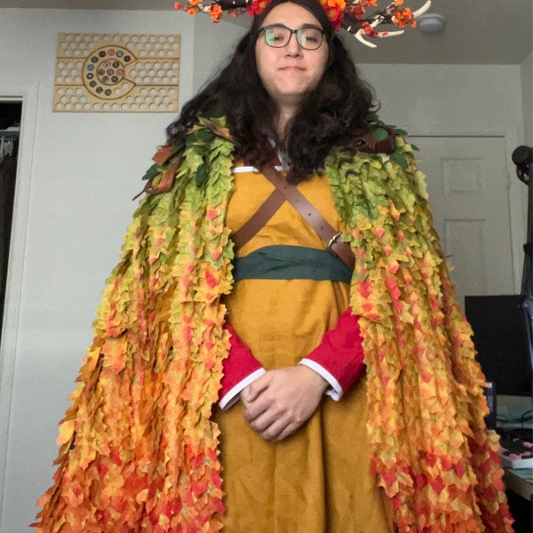 Fabric Leaf Cloak With Leather Leaves and Fungi Details Hip Length - Etsy