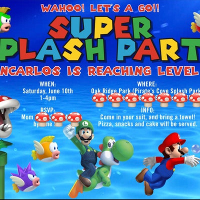 SUPER MARIO BROS Pool Party Invitation, Birthday, Kid's Party, Baby ...