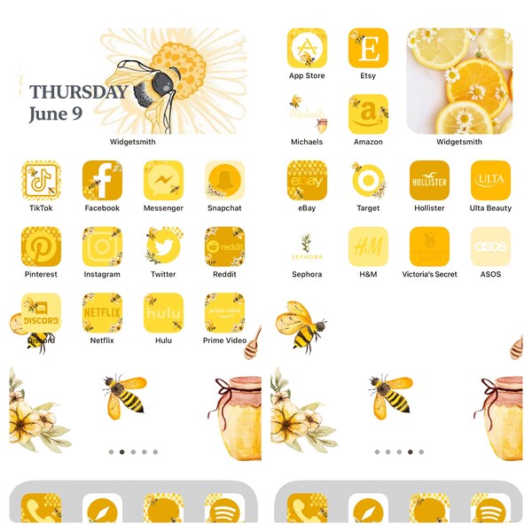 IOS14 App Icons, Yellow Aesthetic, App Covers, Yellow Icon Bundle ...