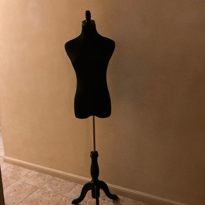 Female Display Dress Form in Black Jersey on Traditional Wood Tripod ...