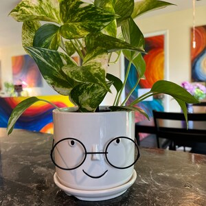 Head Ceramic Face Planter With Glasses Planter With Drainage and Saucer ...