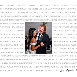 Custom Song Lyrics Wall Art, Father of the Bride Gift, Father's Day ...