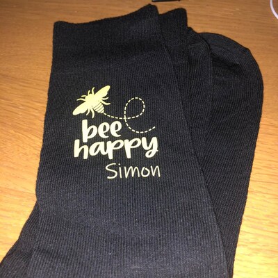 Bee Happy Socks Personalised Socks Socks With Graphics Custom Made Gift ...