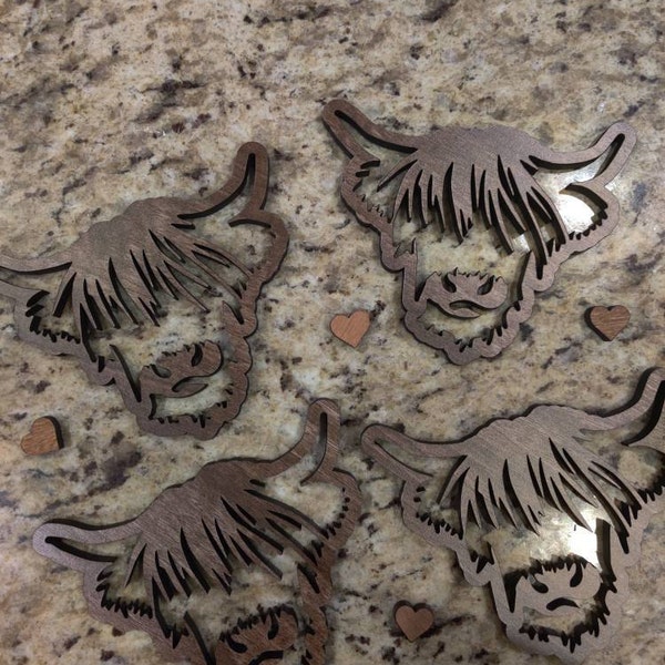 X1 Individual Highland Cow Coaster - Wooden Highland Coo Coaster ...