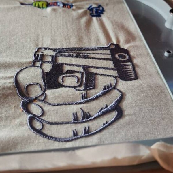 Gun in Hand Machine Embroidery Design. 4 Sizes. Weapon Embroidery ...