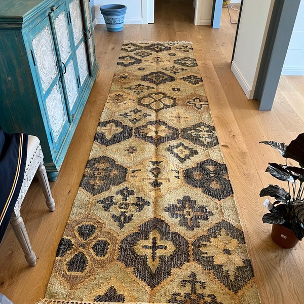 Black Beige Jute Runner Rug | Modern Geometric Style Staircase Runner ...