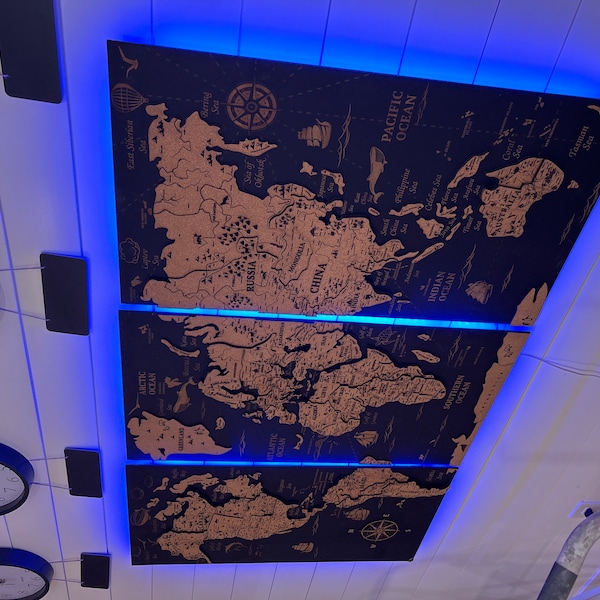 Led World Map Wall Art, Large World Map Push Pin, 3d Wood World Map ...