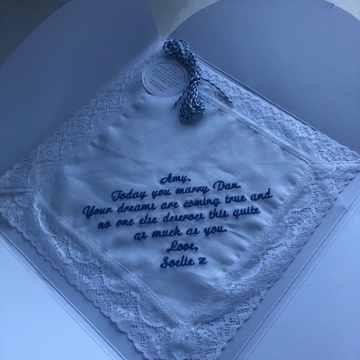 Personalised Lace Handkerchief Any Message Embroidered - Etsy UK