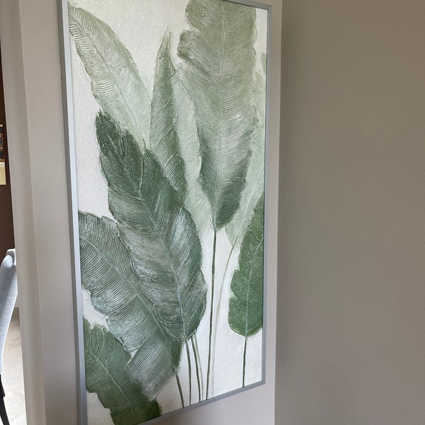Organic-style Tree Leaf Painting 3D Textured Art Banana Leaf Botanical Wall Art Abstract ...