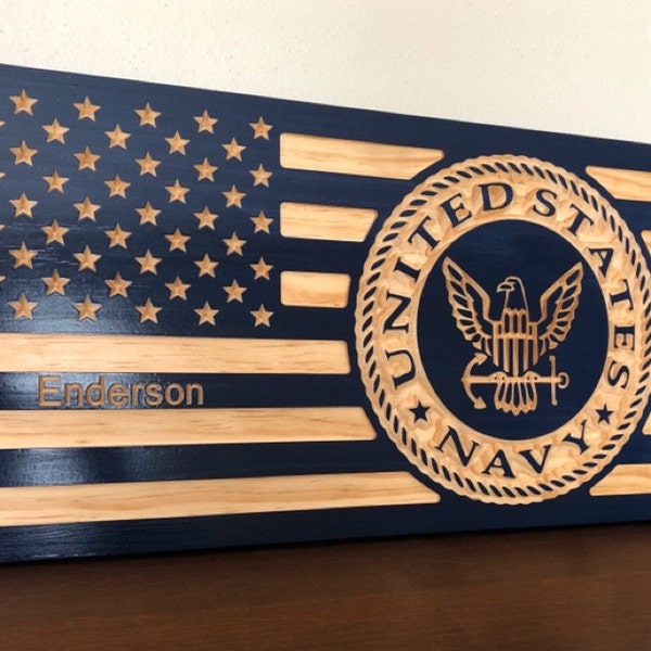 US Navy Wooden Flag, Sign, US Navy, American Flag, Engraved Wood Sign ...