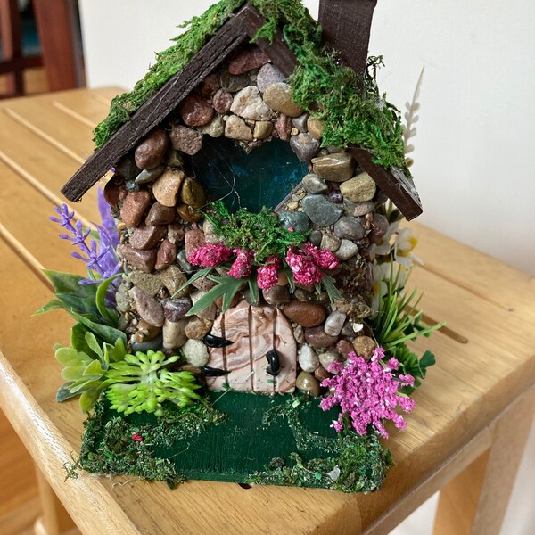 Mini STONE FAIRY HOUSES 3 Styles Available With Stained Glass Windows ...