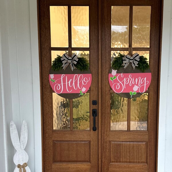Double Door Front Door Decor | Hello Spring | Spring Double Door Signs ...