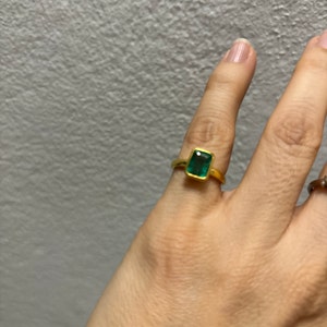 Vintage 3.00 Ct Natural Emerald Ring 14k Gold Emerald Cut Emerald Bezel Set Solitaire Ring ...