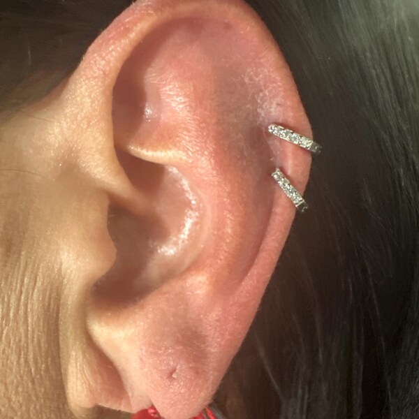 18G CZ Dangle Threadless Push Pin Labret Stud Earring, Sterling Silver ...