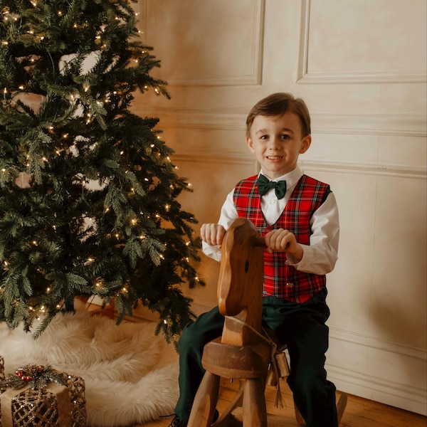 Baby Boy Red Plaid Suit: 4-piece Tartan Suspender Outfit - Etsy