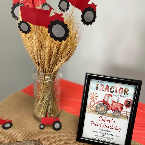 Red Tractor Centerpiece Picks - Choose Your Colors - Farm Theme Party ...