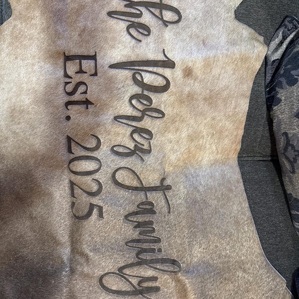 Engraved Cowhide: Personalized Family Name Sign, Nursery Decor, Wedding ...