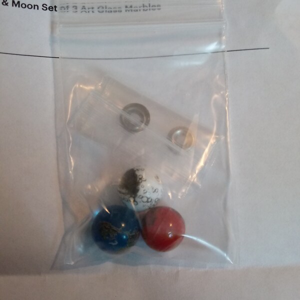 Mini Natural Earth, Mars & Moon Set of 3 Art Glass Marbles W Stands .5 ...