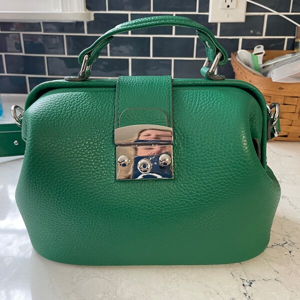 Dark Blue Leather Doctor Handbag, Handmade Leather Doctor Style Bag ...