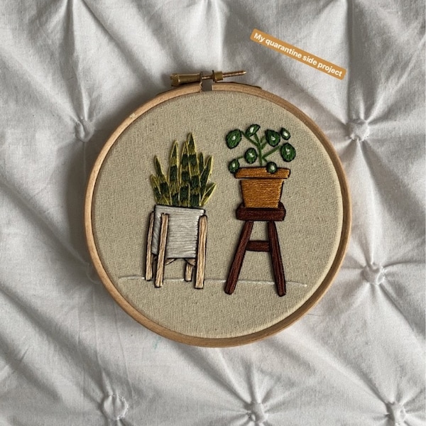Bamboo Shelf & Yucca Plant Embroidery Pattern PDF, Modern Embroidery ...