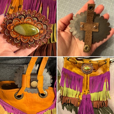 Beautifully Handtooled Leather Conchos With Gemstones, Saddle Concho - Etsy