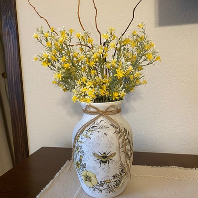 Two Buffalo Check & Jute Farmhouse Vases With Greenery - Etsy