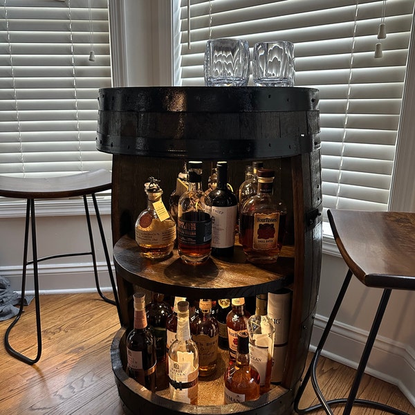 Bourbon Barrel Display Cabinet: Whiskey Barrel Bar With Lazy Susan - Etsy