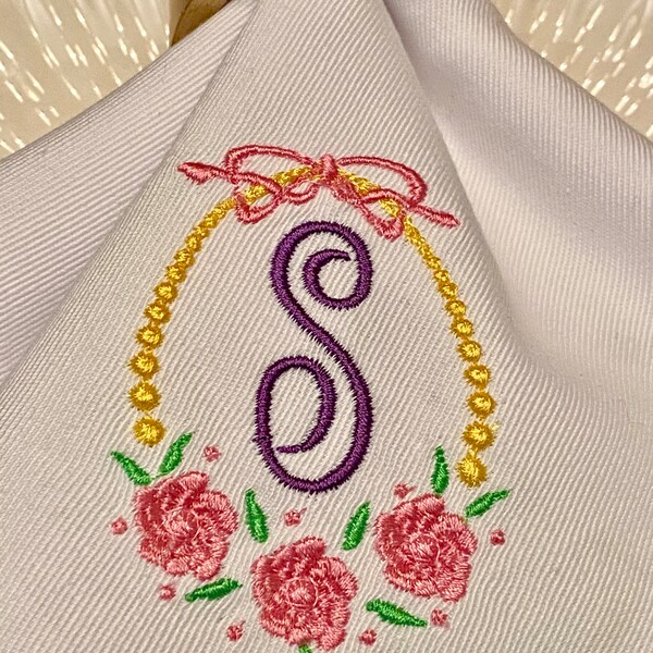 Heirloom Rose and Pearl Monogram Frame Border With Ribbon Bow Vintage ...