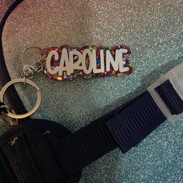 Personalized Name Keychain, Cute Confetti Acrylic Keyring, Backpack ...