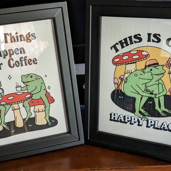 Retro Frog Coffee Print, Vintage Positivity Quote Illustration ...