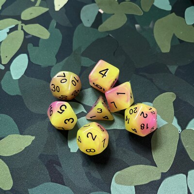 Sharp Edge Dice: Pink and Orange With Gold Foil Inclusions DND Dice Set ...