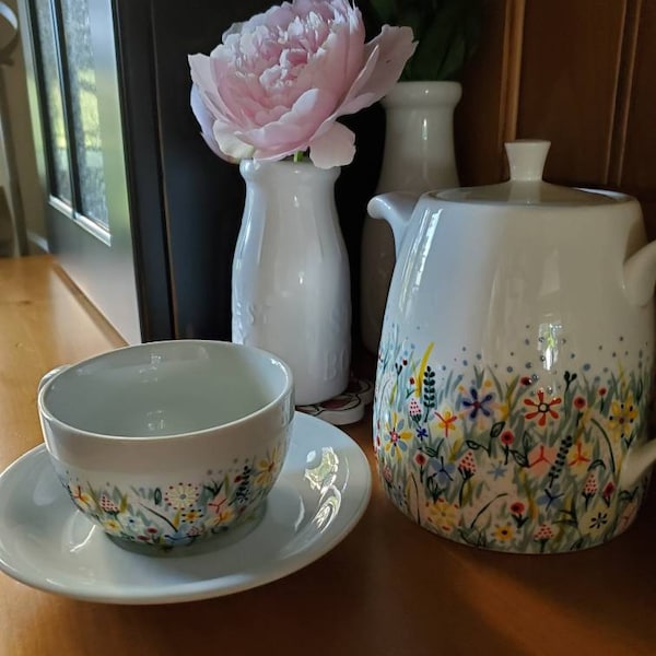 Hand Painted Teapot - Wildflowers in Spring Meadow - Not Only Grass ...