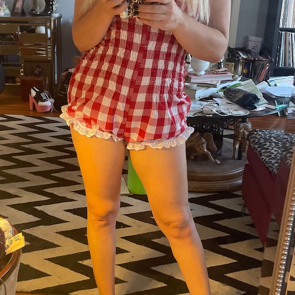 Cute Pink Gingham Check Gypsy Top With Red Bows Cherries! Rockabilly ...