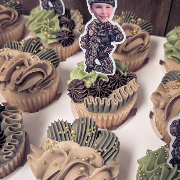 Military Soldier Cupcake Toppers: Custom Face Topper for Army - Etsy